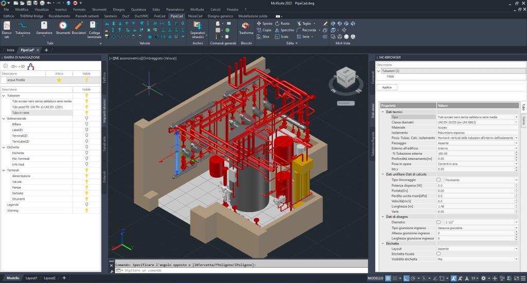 PipeCad: software per il disegno 2D - 3D di centrale termica