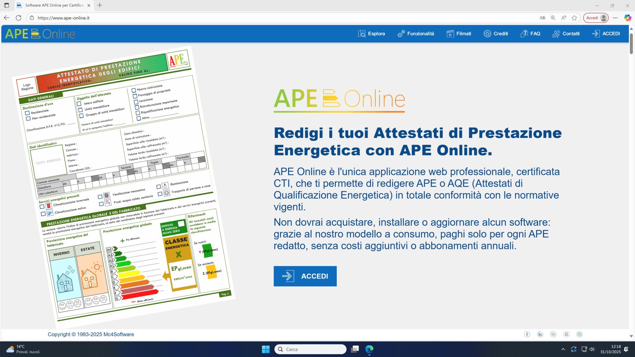Software online per APE - Attestato Prestazione Energetica