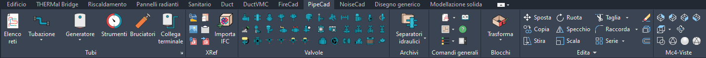 Interfaccia - Menu modulo PipeCad